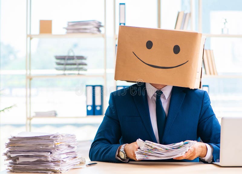 Happy Man with Box instead of His Head Stock Photo - Image of mood ...