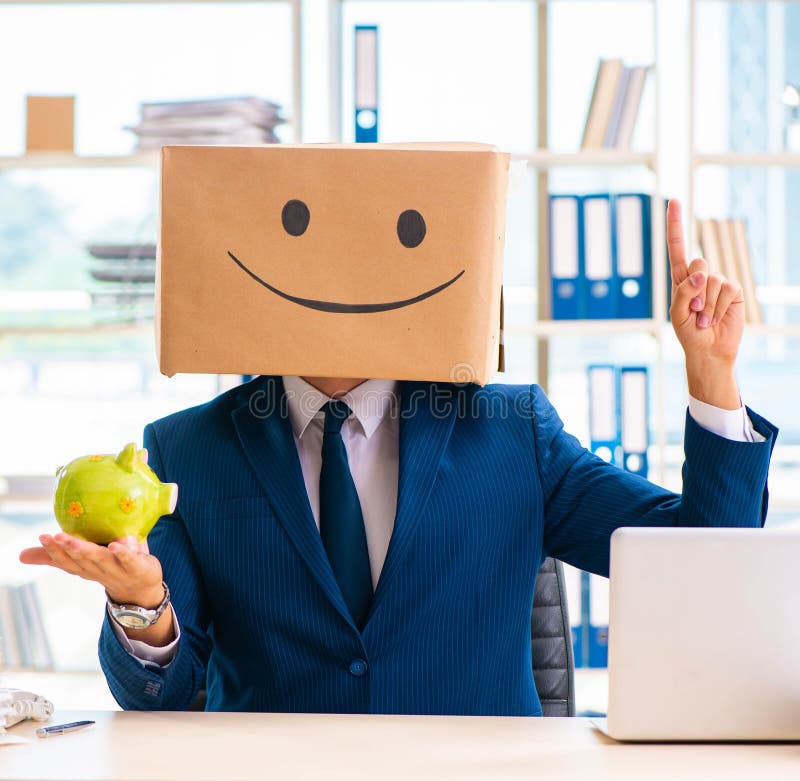 Happy Man with Box instead of His Head Stock Photo - Image of identity ...