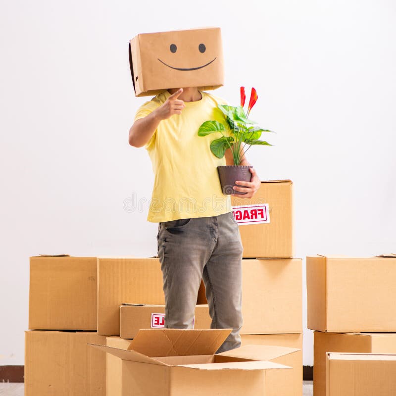 The Happy Man with Box instead of His Head Stock Image - Image of ...