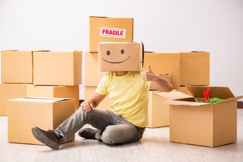 The Happy Man with Box instead of His Head Stock Photo - Image of ...