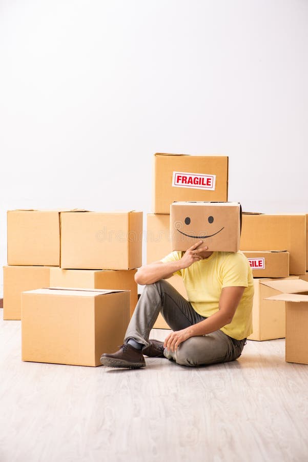 The Happy Man with Box instead of His Head Stock Image - Image of head ...