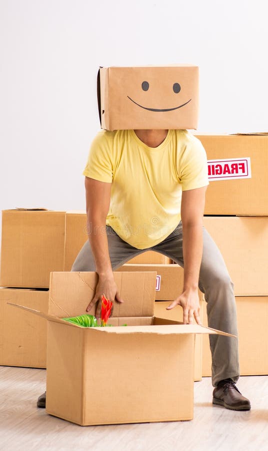 Happy Man with Box instead of His Head Stock Photo - Image of happy ...