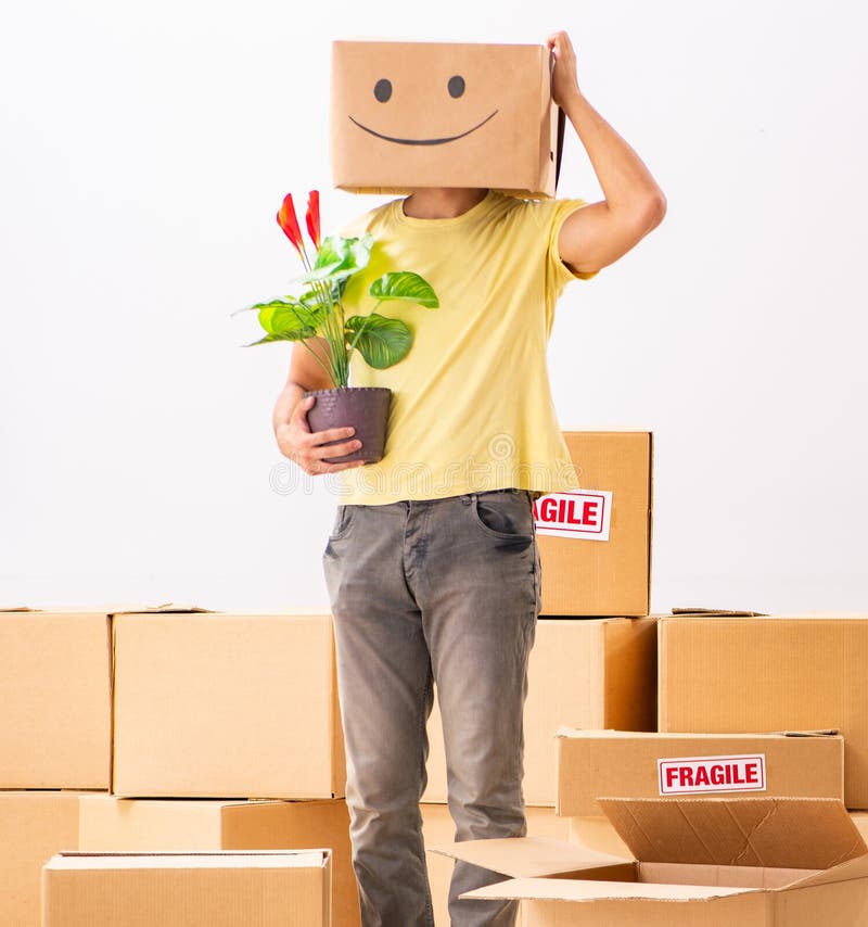 Happy Man with Box instead of His Head Stock Image - Image of ...
