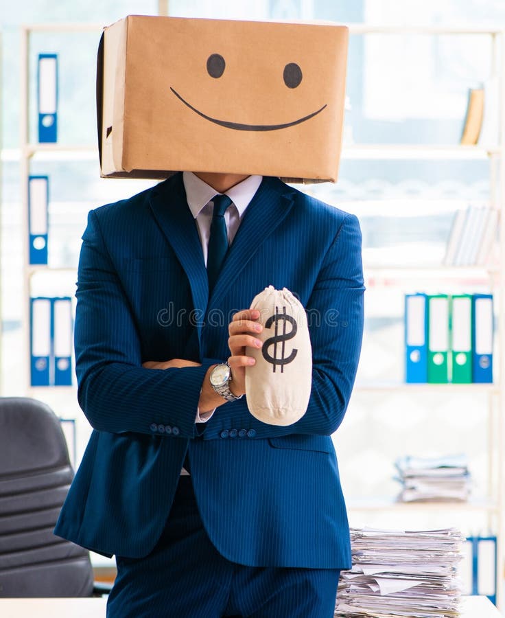 Happy Man with Box instead of His Head Stock Photo - Image of ...