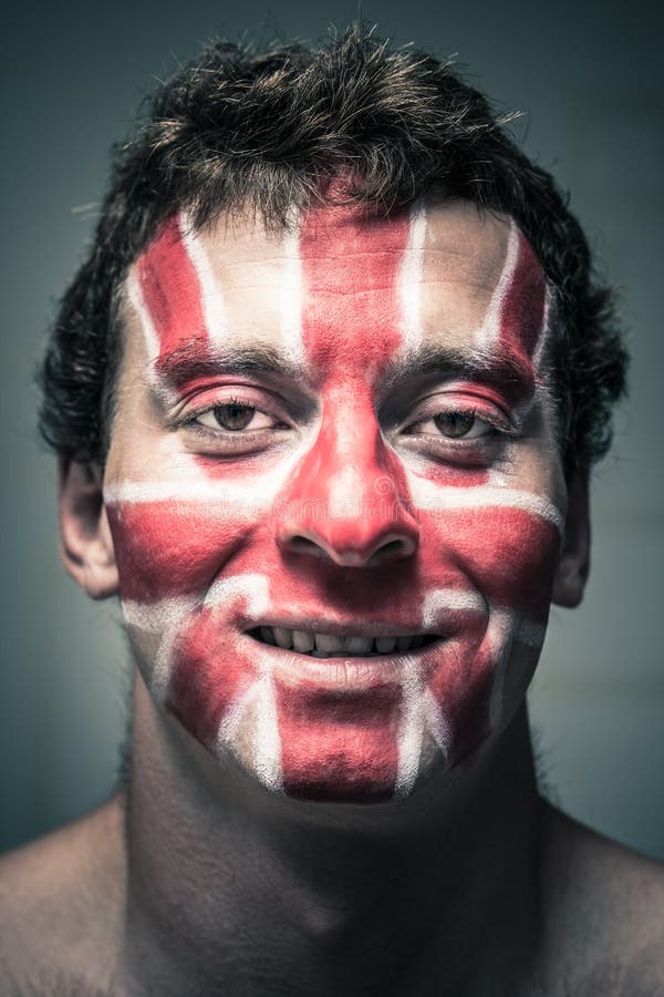 Happy Man with British Flag on Face Stock Photo - Image of english ...