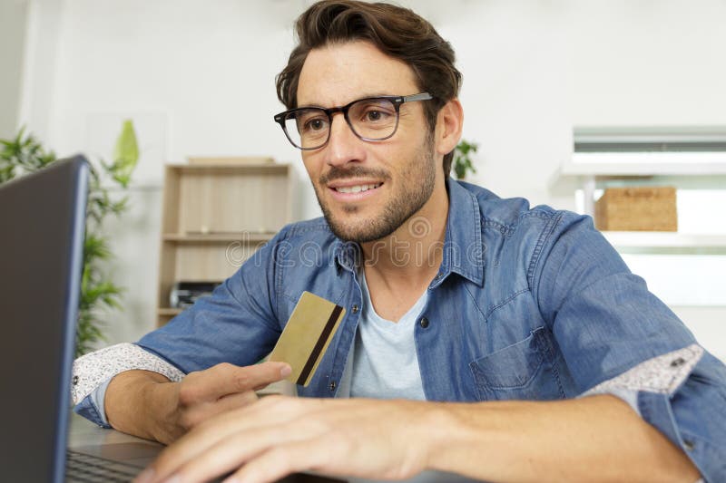 Happy Man Buying Online Shopping Stock Image - Image of student ...