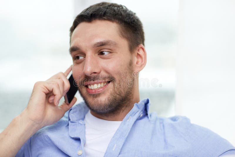 Happy Man Calling on Smartphone at Home Stock Photo - Image of mobile ...