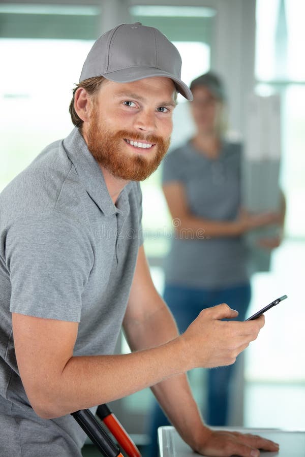 Happy Man Carrying Washing Machine Stock Photo - Image of work ...