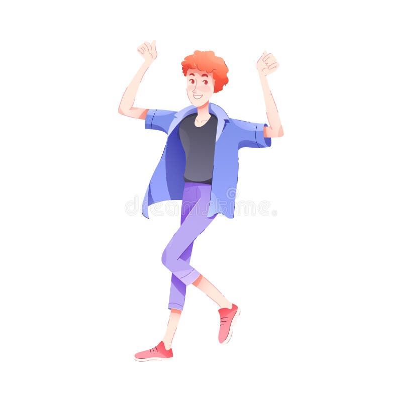 Happy Man Character Rejoicing And Cheering Vector Illustration Stock