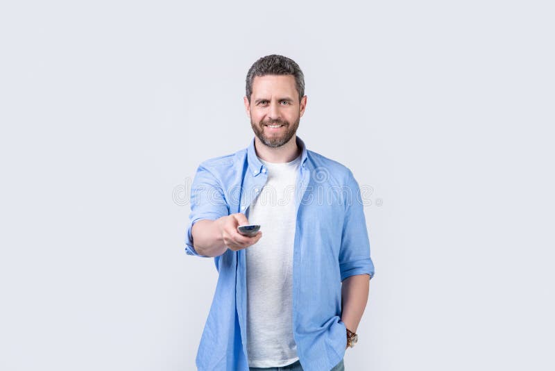 Happy Man Click Television Remote. Photo of Man Click Television Remote ...