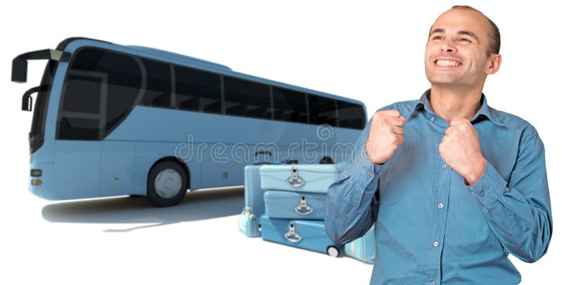 Happy Man on Coach Bus Trip Stock Image - Image of vacations, shuttle ...