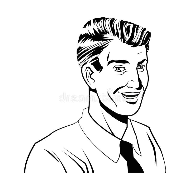 Happy Man Comic Style Black and White Stock Vector - Illustration of ...