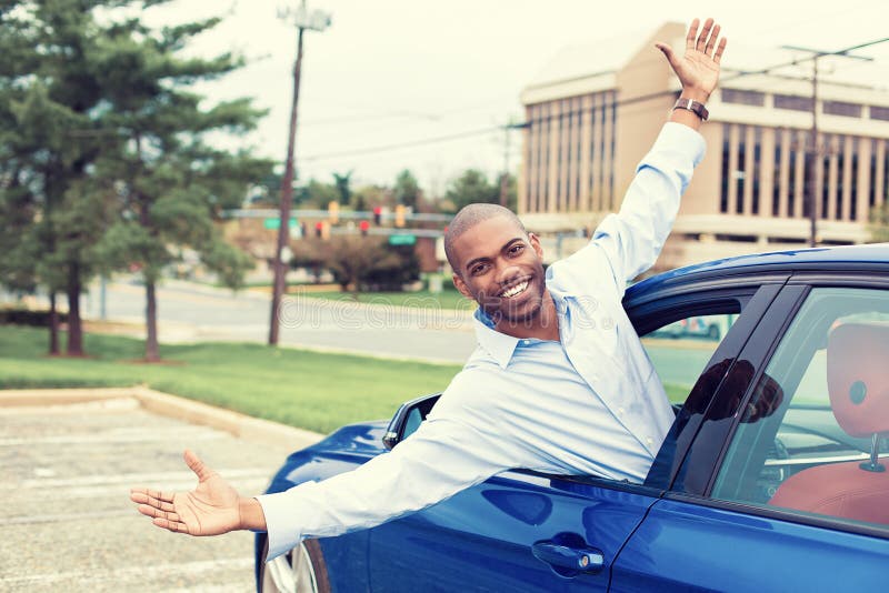 Young Man Smiling and Cheering Stock Image - Image of drivers, happy ...
