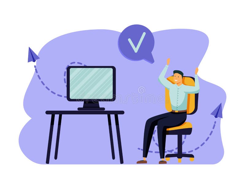 Happy Man Completed Task and Triumphing with Raised Hands on the His ...