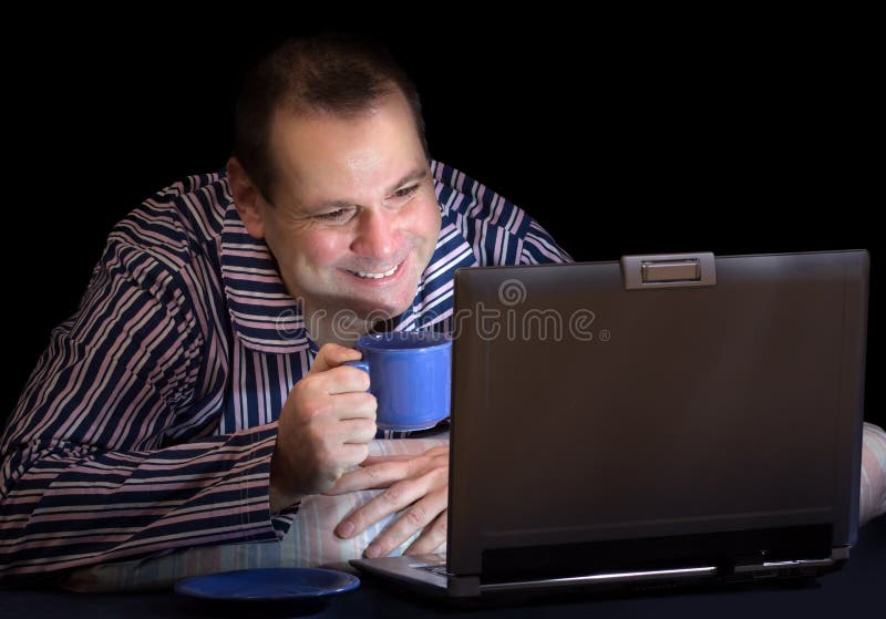 Happy man with computer stock image. Image of happy, beverage - 51839621