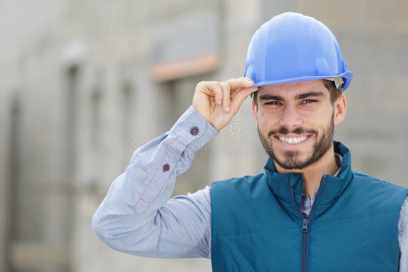 Happy Man Construction Worker Smiling at Camera Stock Image - Image of ...