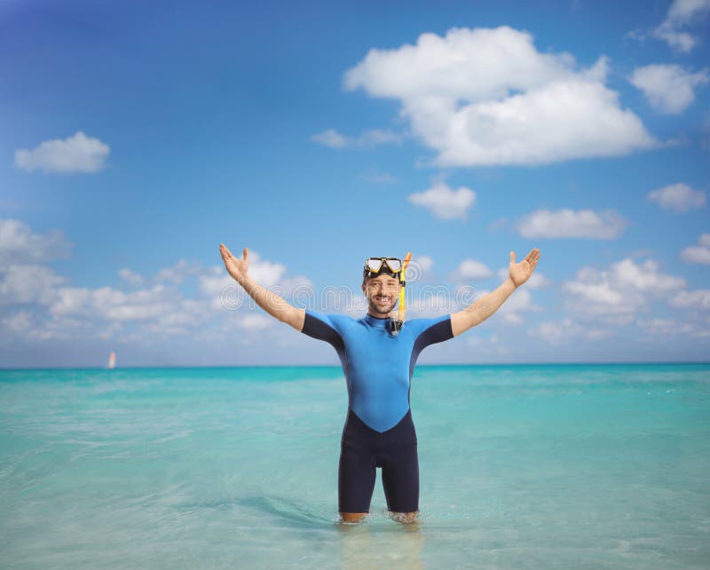 Happy Man in a Diving Suit and Mask Stock Photo - Image of mask ...