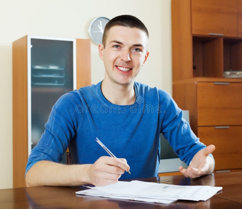 Happy man with documents stock photo. Image of positive - 42880252