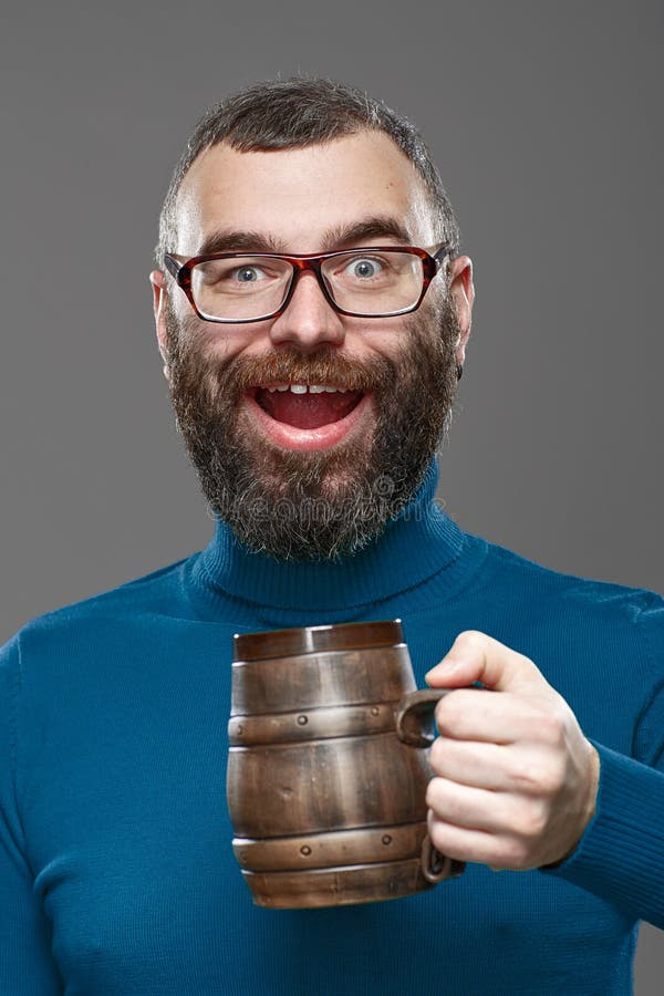 Happy Man Drinking Beer from the Mug Stock Photo - Image of enjoyment ...