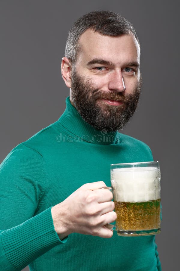 Happy Man Drinking Beer from the Mug Stock Image - Image of male ...
