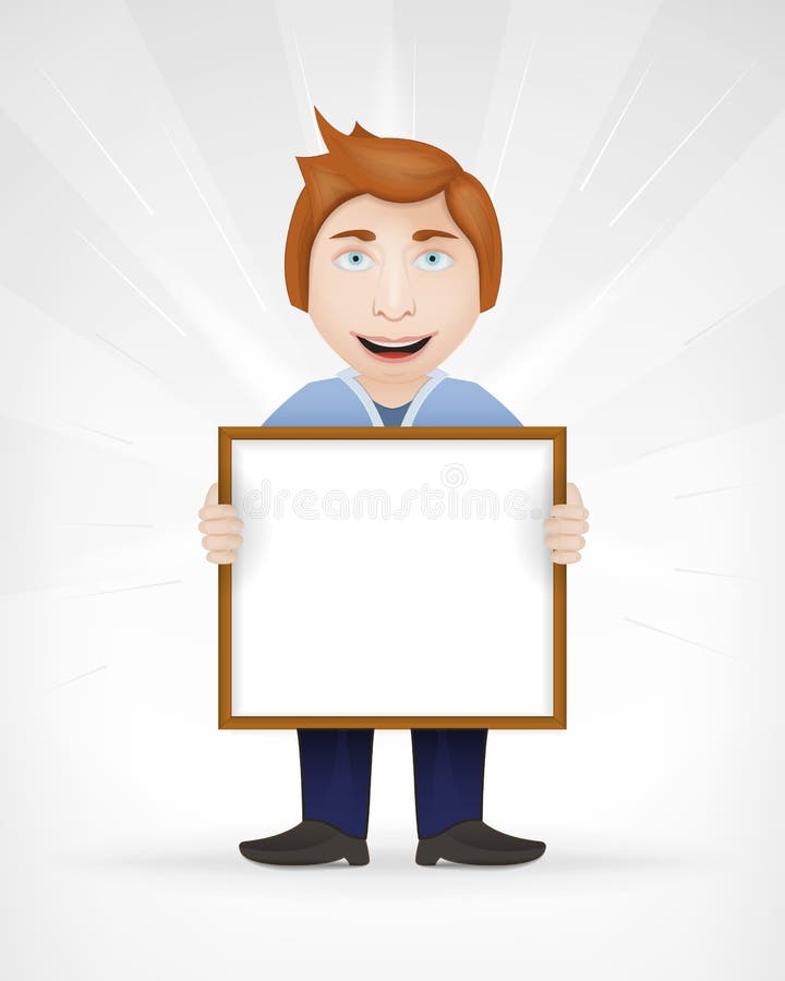 Happy Man with Empty Message Board for Text Stock Illustration ...