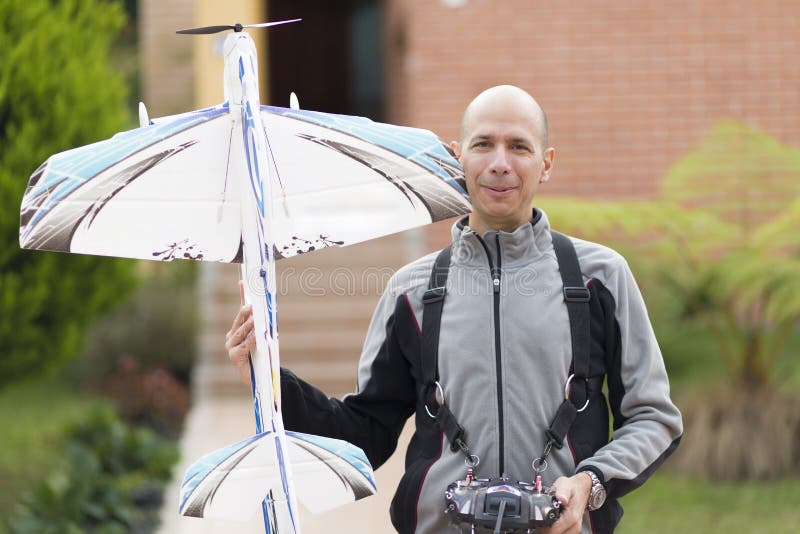 Happy Man Enjoying Model Airplane Stock Image - Image of sport, control ...