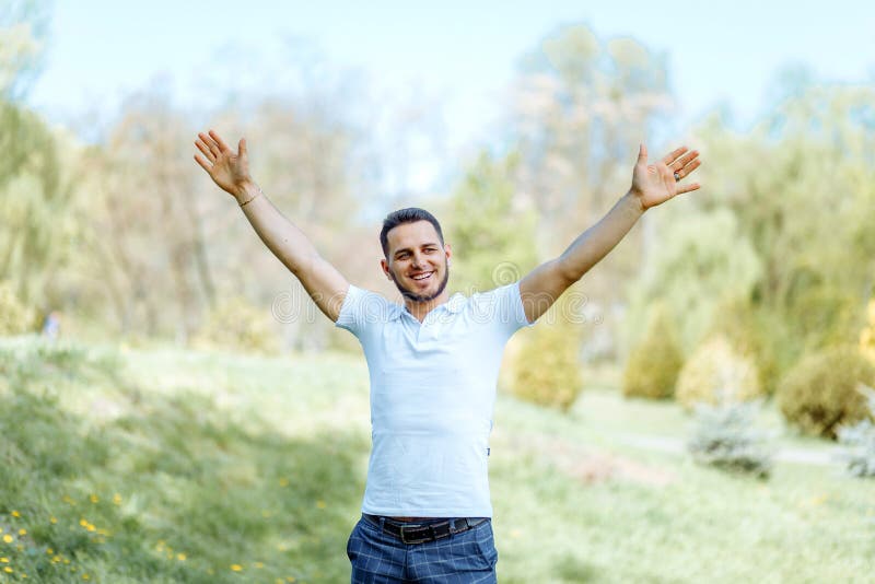 Freedom Happiness Concept, Happy Man Enjoying Nature Stock Image ...