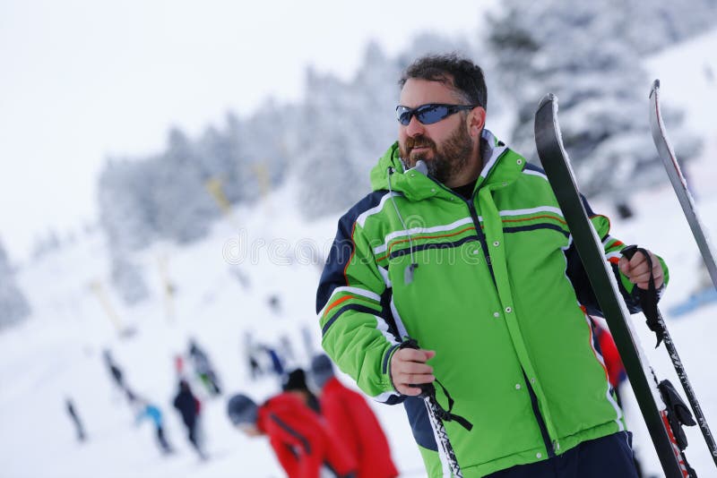 Happy man enjoying in snow stock photo. Image of portrait - 84097484