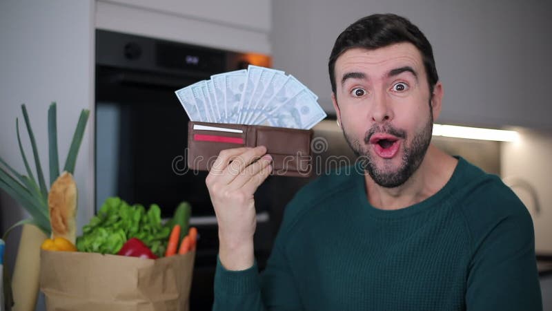 Happy Man Finding Out that His Wallet Has Lots of Money Stock Footage ...