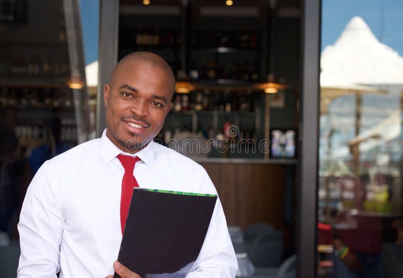 Happy man with folder stock photo. Image of restaurant - 52731210