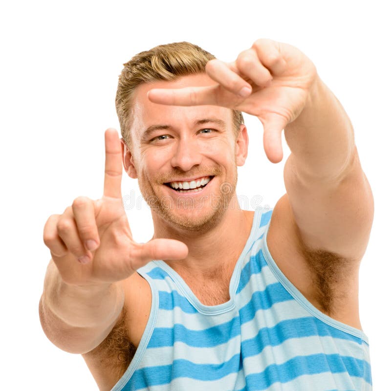 Happy Man Framing Photograph Stock Image - Image of attractive ...