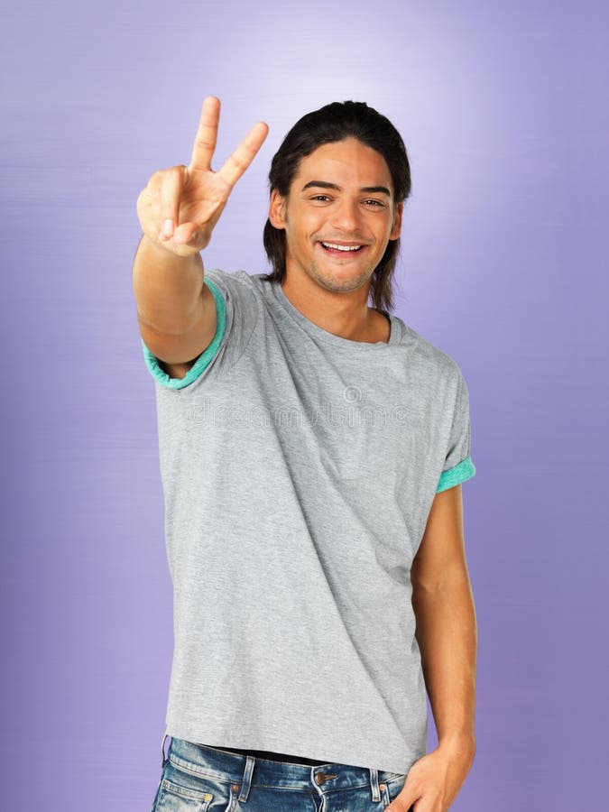 Happy Man Giving Peace Sign Stock Image - Image of fitness, model: 18121371