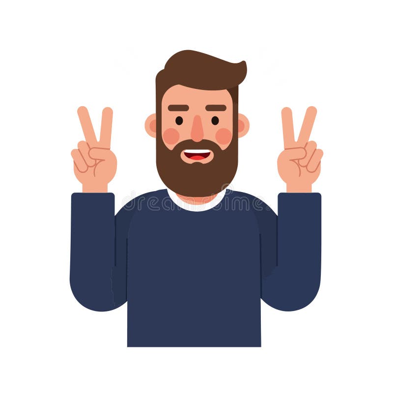 Happy Man Giving Peace Sign in Flat Vector Illustration Stock Vector ...
