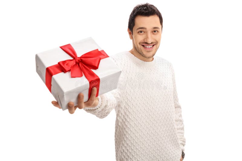 Happy man giving a present stock photo. Image of anniversary - 85198948