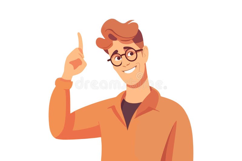 Happy Man in Glasses Pointing Up with Finger, Suggesting a Bright Idea ...