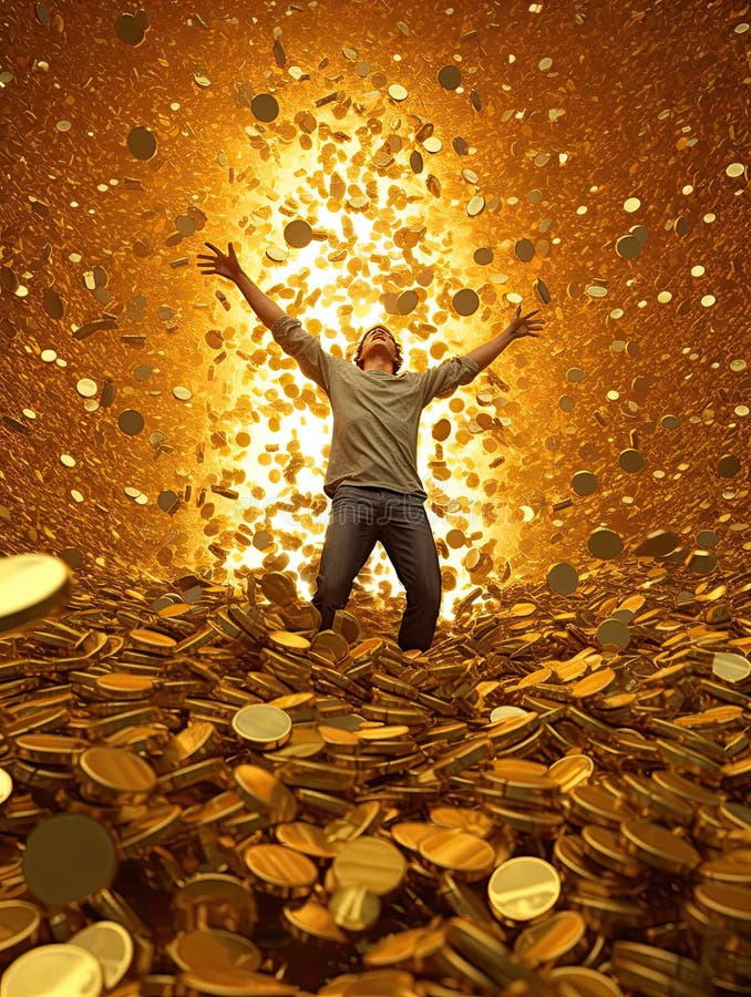 Happy Man with Gold Coins Winning Lottery. Stock Illustration ...