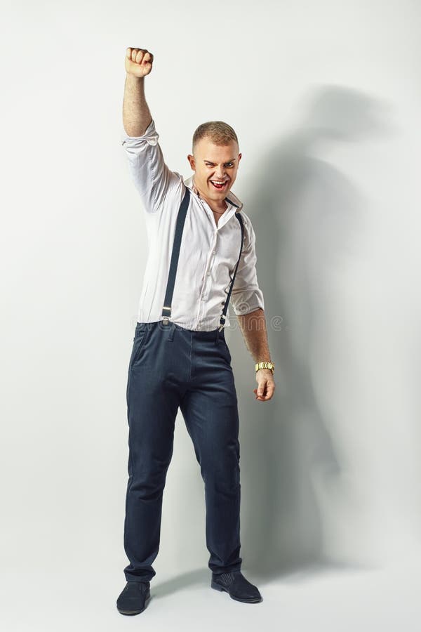 Happy man with hand up stock image. Image of person, arms - 60050565