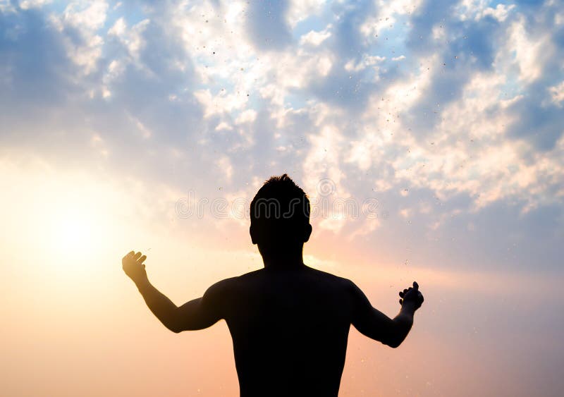 Happy Man with Hands Up stock image. Image of hands - 210478143