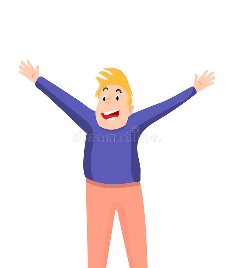 Happy man with hands up stock vector. Illustration of cartoon - 142448778