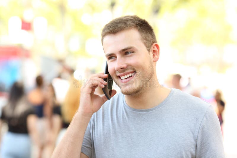 Happy Man Having a Phone Conversation Stock Photo - Image of cellphone ...