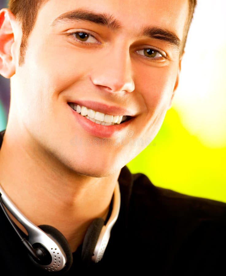 Happy man with headset stock photo. Image of person, smiling - 2815126