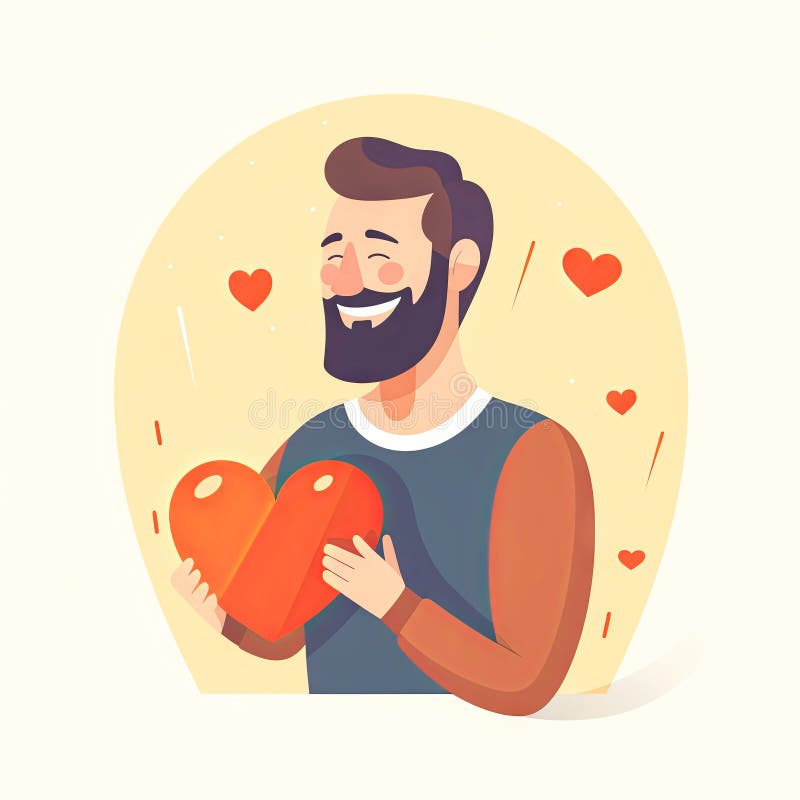 Happy Man with Heart Feeling in Love in Flat Style Stock Illustration ...