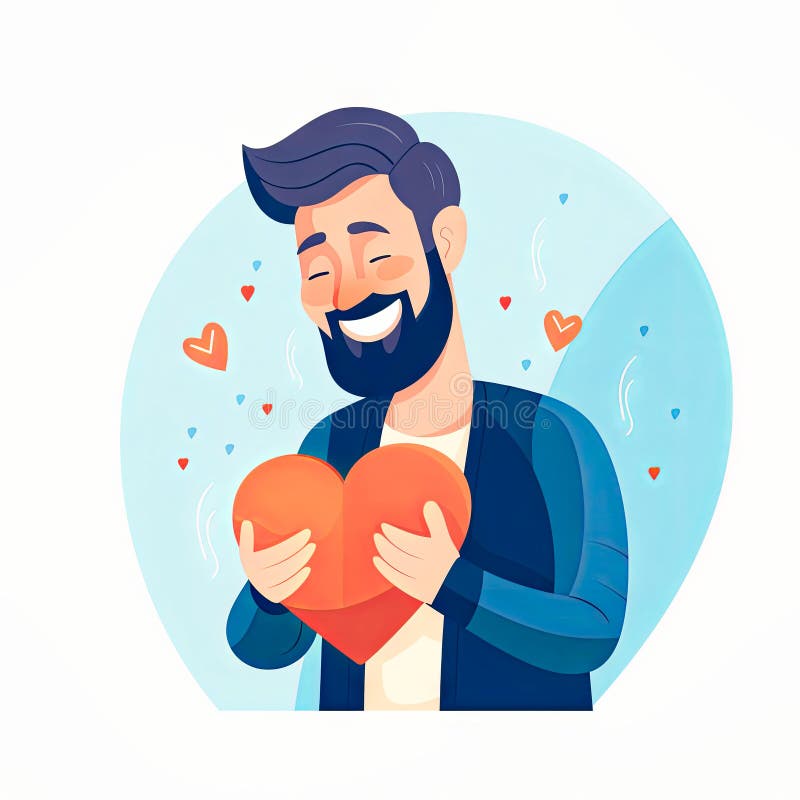 Happy Man with Heart Feeling in Love in Flat Style Stock Image - Image ...