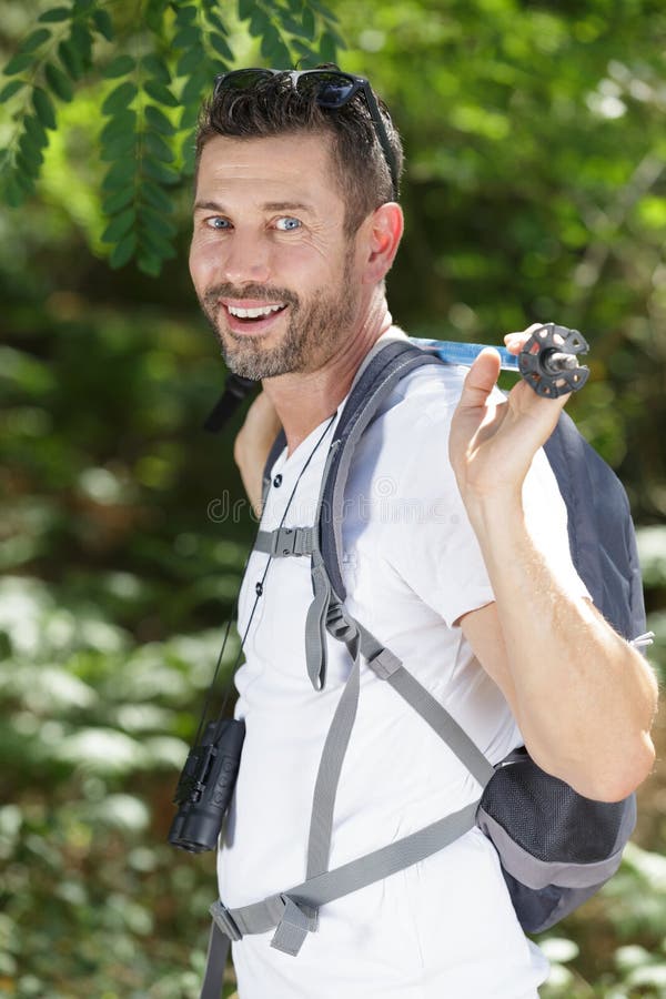 Happy Man while Hiking in Mountains Stock Image - Image of wanderlust ...