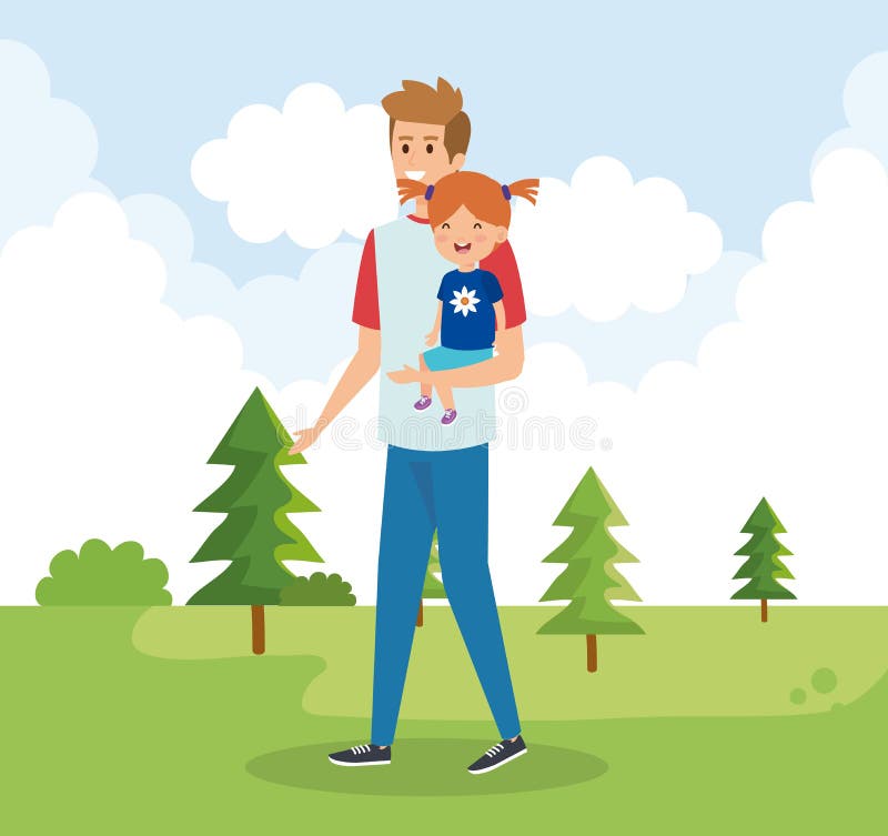 Happy Man with His Daughter Child and Pines Stock de ilustración ...