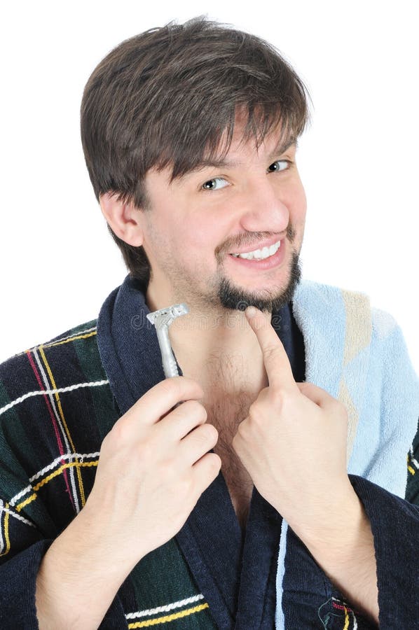 Happy man hold razor stock image. Image of care, pretty - 7496497
