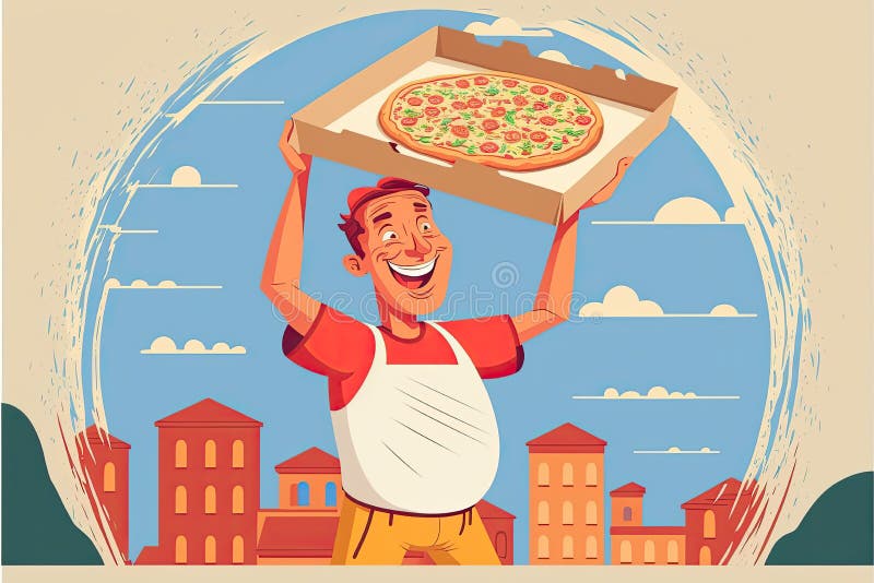 Happy Man Holding a Box of Italian Pizza. Generative AI Stock Photo ...