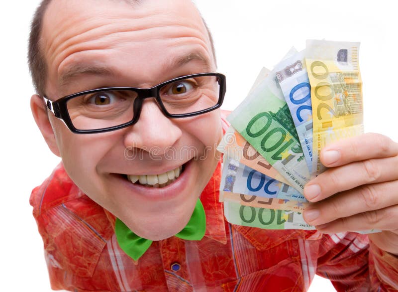 Happy Man Holding Euro Money Stock Photo - Image of luck, horizontal ...