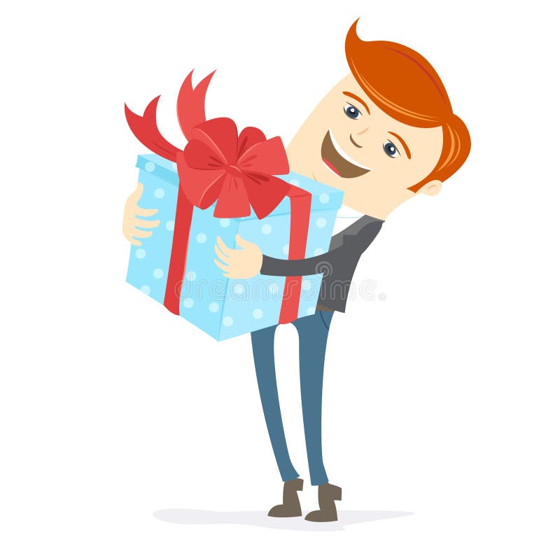 Happy Man Holding Gift Box with Bow Stock Vector - Illustration of ...