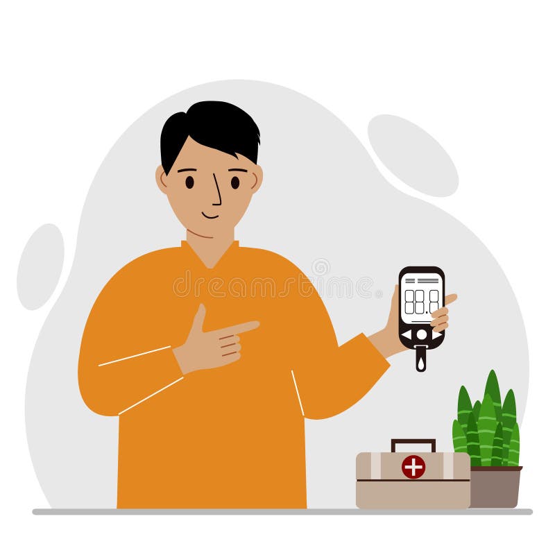 Happy Man Holds a Glucometer in His Hand. the Concept of Blood Sugar ...